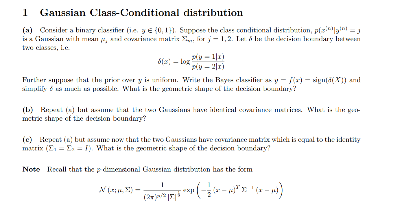 1 Gaussian Class-Conditional distribution (a) | Chegg.com