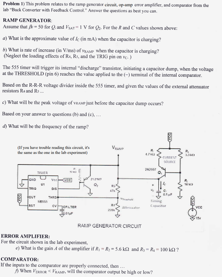 Solved Problem 1) This problem relates to the ramp generator | Chegg.com
