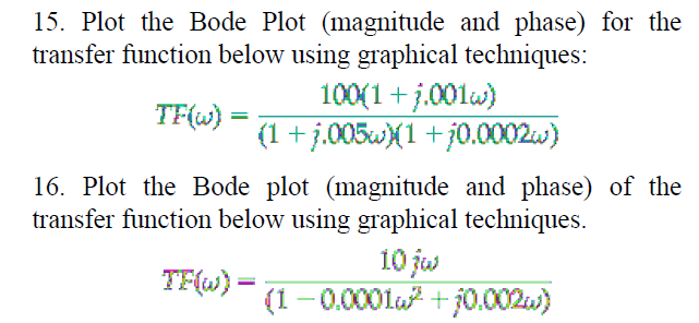 Solved 15. Plot the Bode Plot (magnitude and phase) for the | Chegg.com