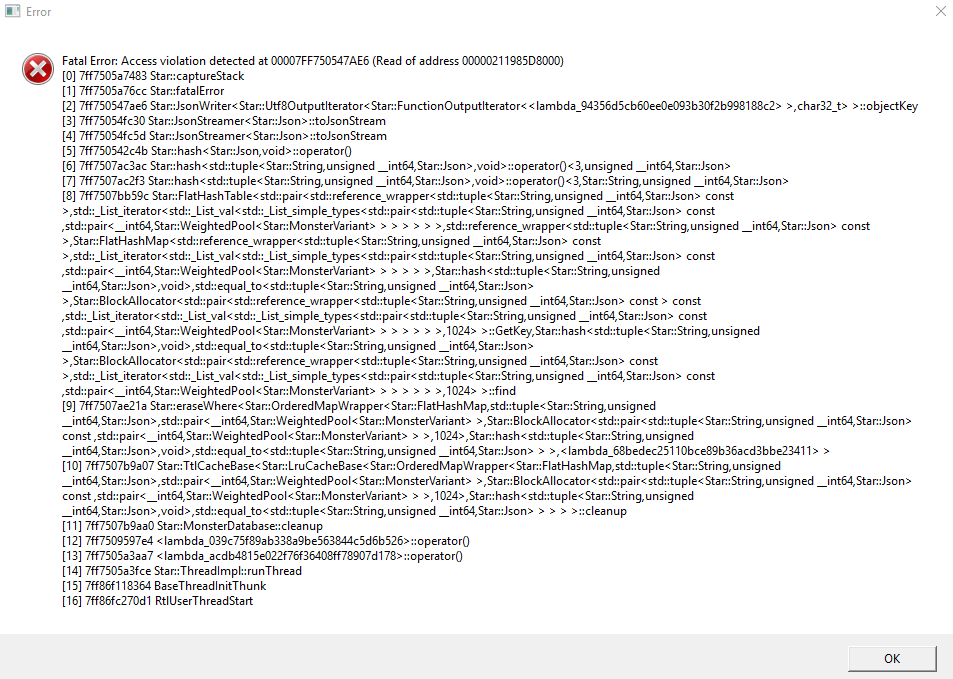 Bug/Issue - Random crash while playing (modded game) | Chucklefish Forums