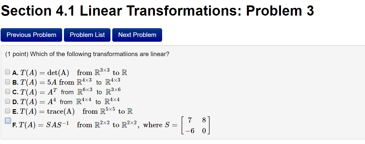 Solved Section 4 1 Linear Transformations Problem 3
