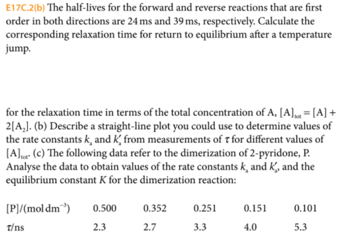 Solved E170.2(b) The half-lives for the forward and reverse | Chegg.com