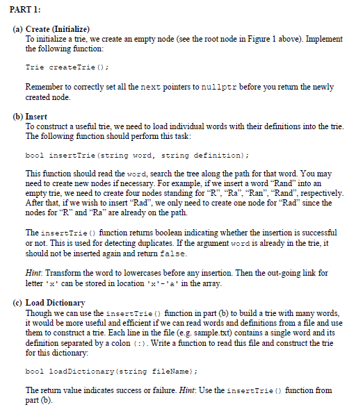 Solved [C++] Use a Trie to a dictionary | Chegg.com