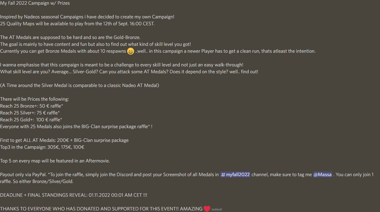 My Fall Campaign 2022: A campaign w/ a 700€+ Prize Pool : r/TrackMania