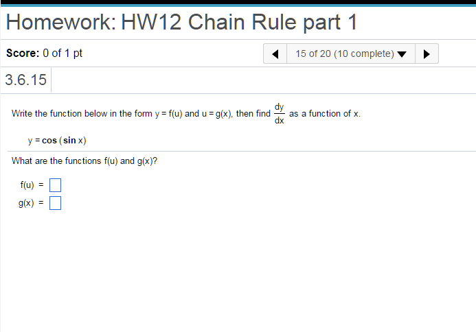 Solved Write the function in the form y=f(u) and u=g(x). | Chegg.com