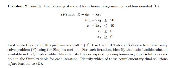 Consider The Following Standard Form Linear 