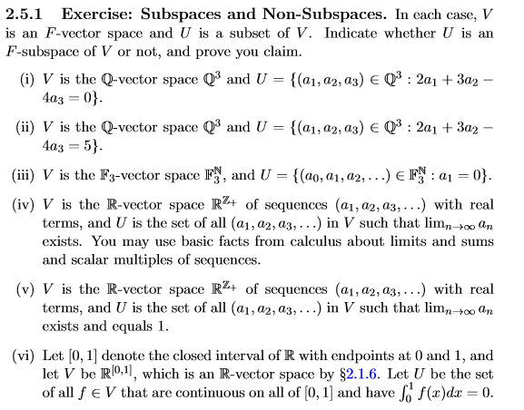 Solved 251 Exercise Subspaces And Non Subspaces In Each 1952