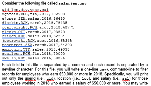 Solved Consider the following file called salaries.csv. | Chegg.com