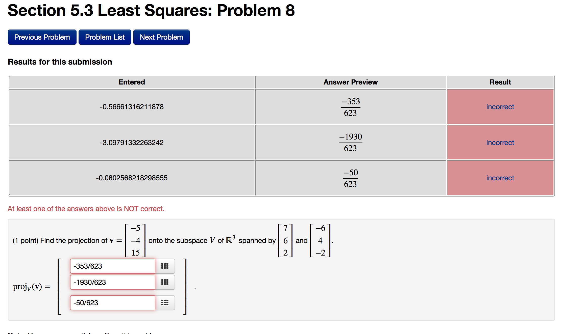 Solved Section 5.3 Least Squares: Problem 8 Previous Problem | Chegg.com