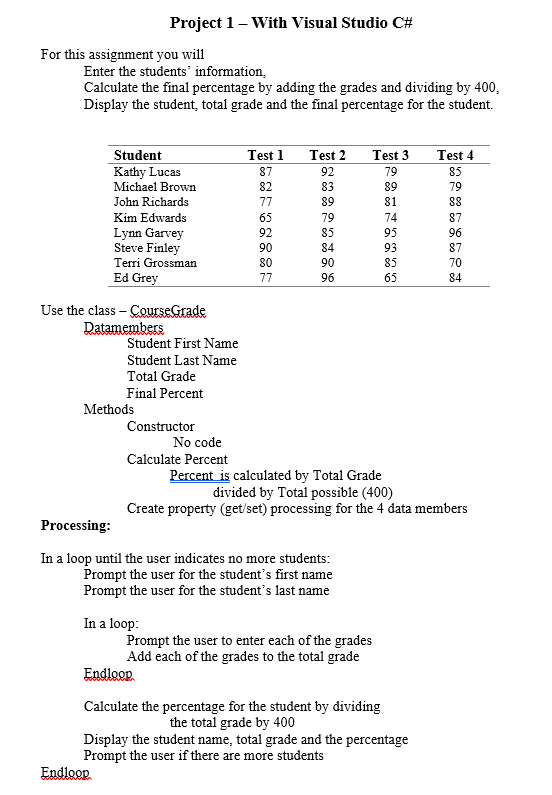 Solved Project 1-With Visual Studio C# For this assignment | Chegg.com