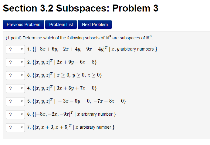 Solved Section 32 Subspaces Problem 3 Previous Problem 6100