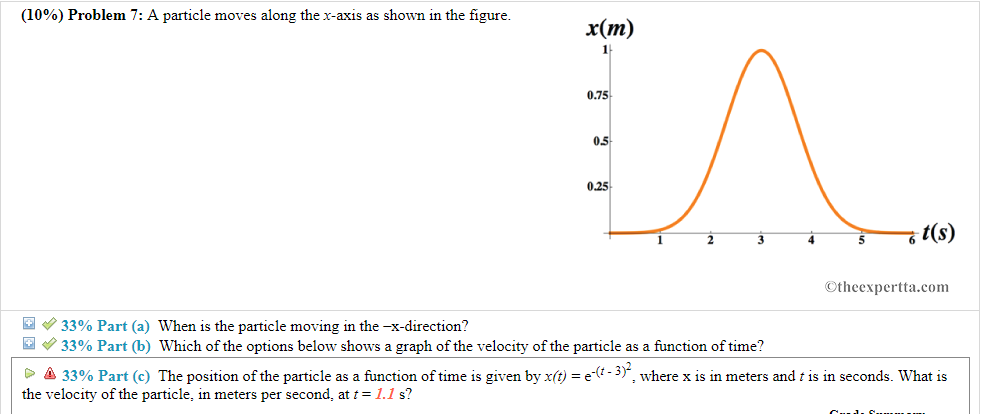 Solved (10%) Problem 7: A particle moves along the x-axis as | Chegg.com