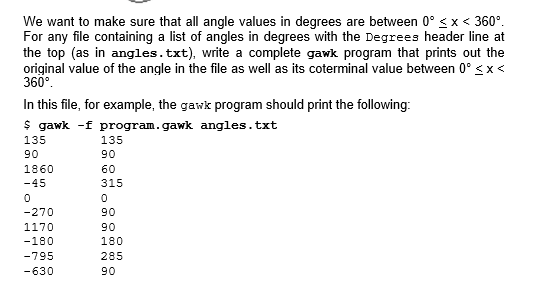 Solved a) Consider a list of angles in degrees, such as the | Chegg.com