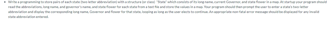 Write a programming to store pairs of each state | Chegg.com