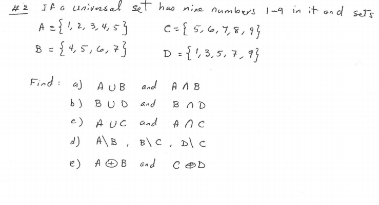 Solved 2, 3 , 3,5, 7,1 Find : a) AUB and Алв c) A UC and A | Chegg.com