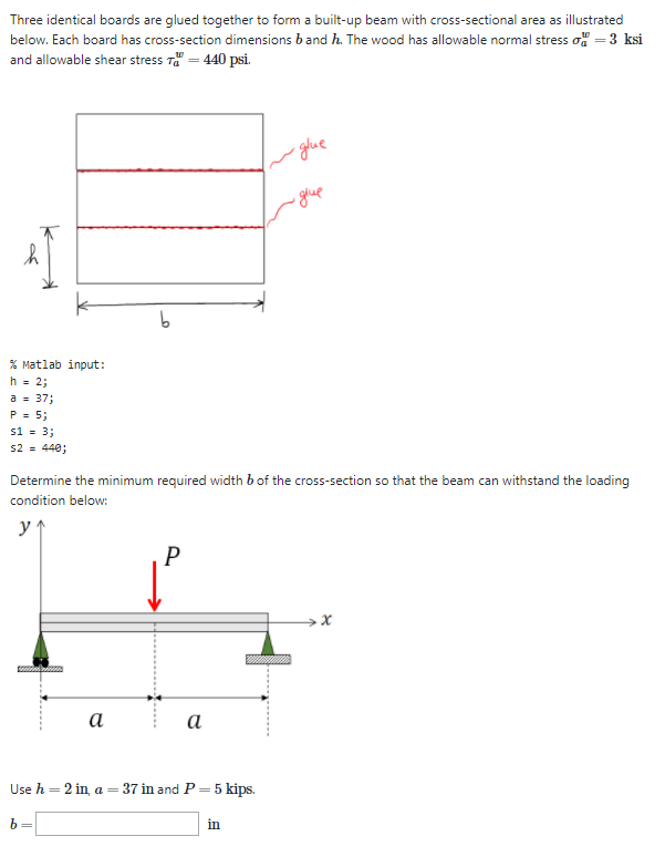 Solved Three identical boards are glued together to form a | Chegg.com