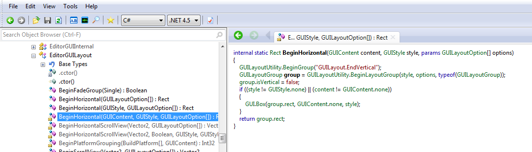 What does the code behind BeginHorizontal() and EndHorizontal() look ...