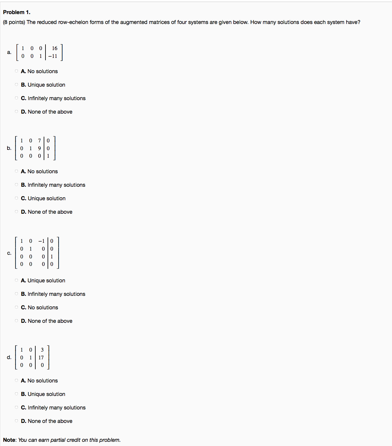 Solved Problem 1. (8 points) The reduced row-echelon forms | Chegg.com