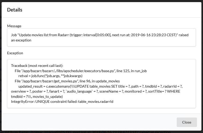 Job "Update movies list from Radarr" raised an exception · Issue #476 · morpheus65535/bazarr ...
