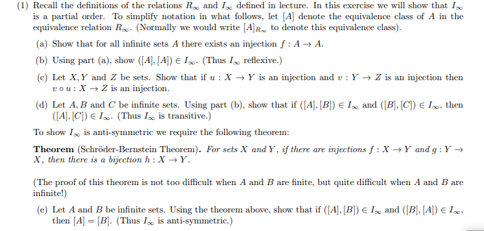 (1) Recall the definitions of the relations R and I | Chegg.com