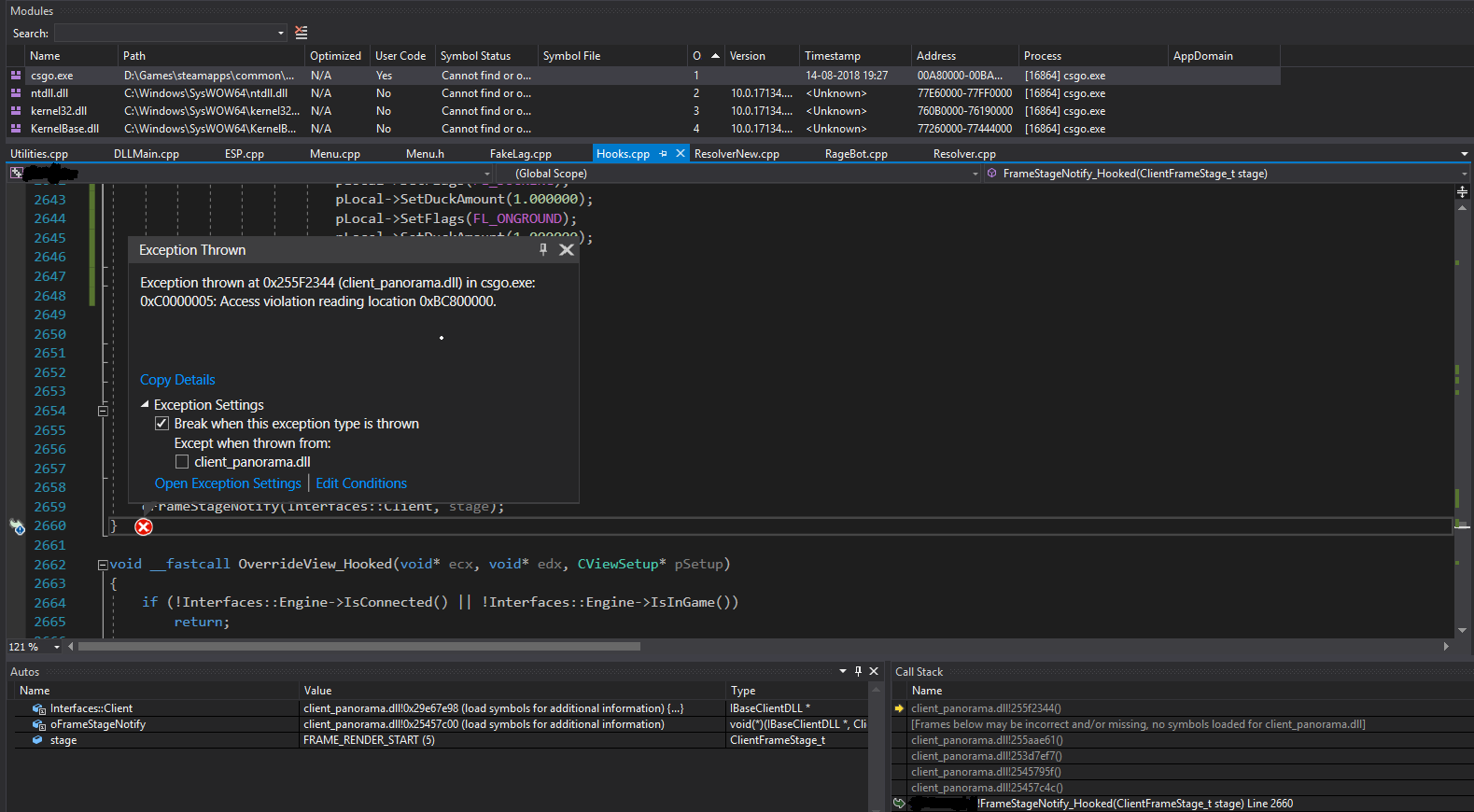[Help] FrameStageNotify crashes at FRAME_RENDER_START