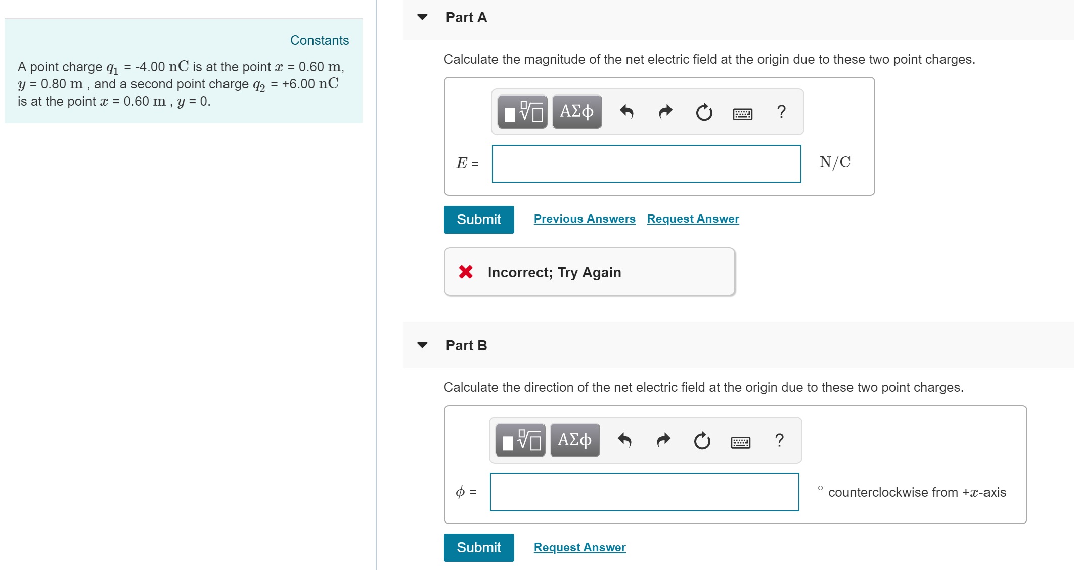 Solved Part A Constants Calculate the magnitude of the net | Chegg.com