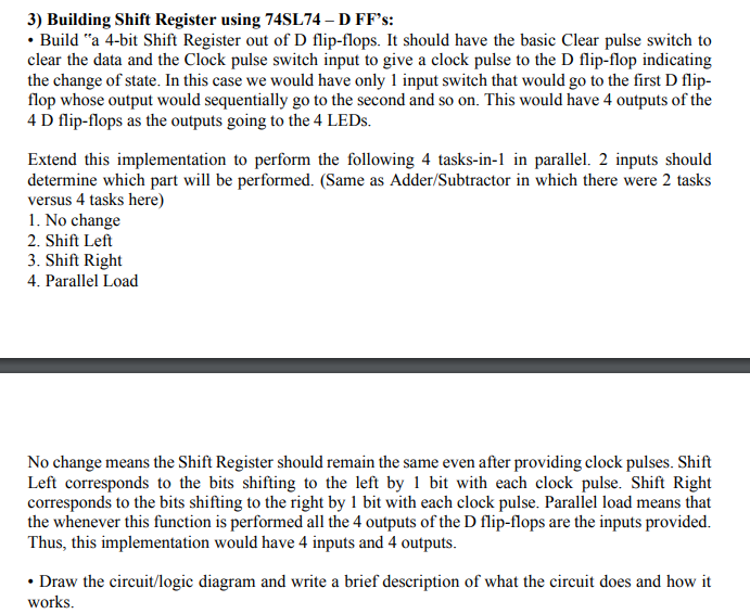 Solved 3) Building Shift Register using 74SL74 - DFFs: . | Chegg.com