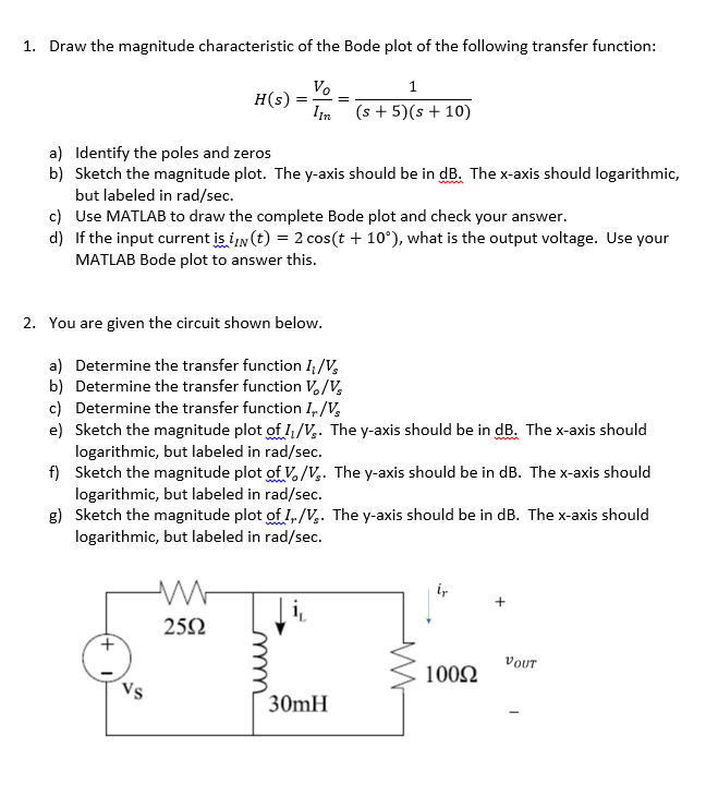 Solved 1. Draw the magnitude characteristic of the Bode plot | Chegg.com