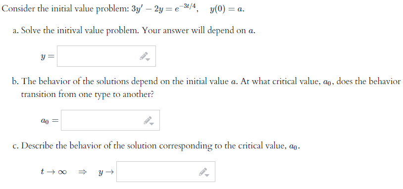 Solved Consider the initial value problem: 3(dy/dt) - 2y = | Chegg.com
