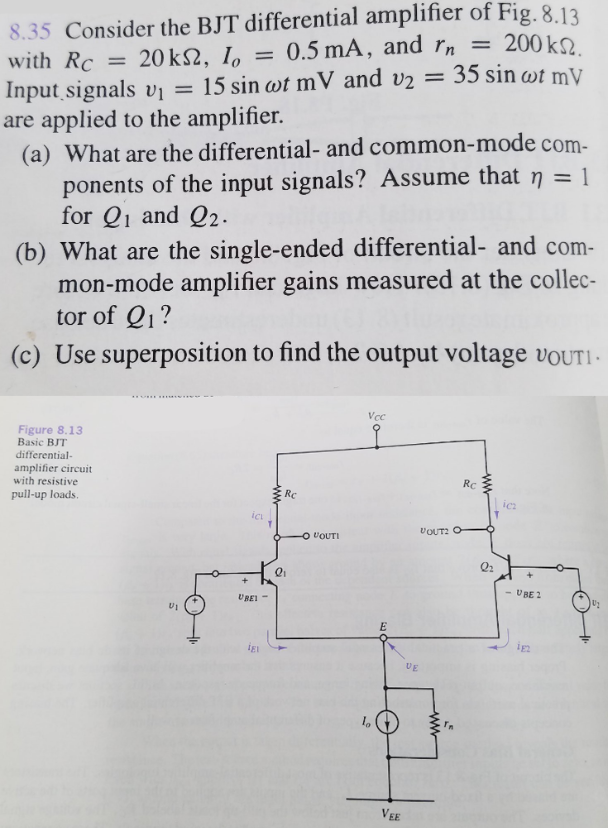 Solved 8.35 Consider the BJT differential amplifier of Fig. | Chegg.com