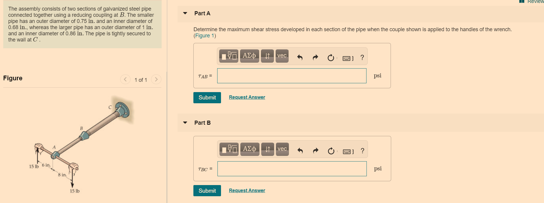 Solved Review Part A The assembly consists of two sections | Chegg.com