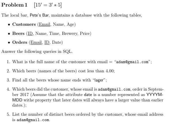 Solved Problem1 [15'- 3'5 The local bar, Pete's Bar, | Chegg.com