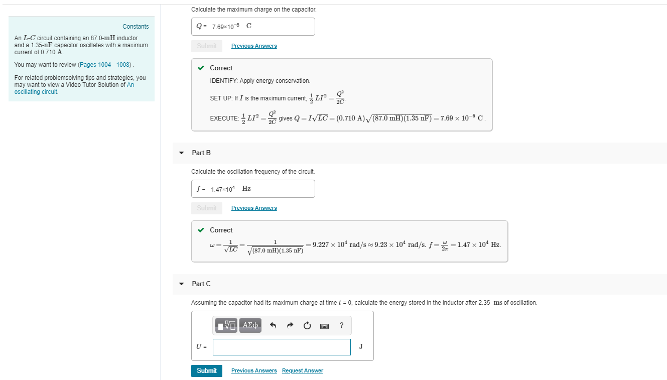 Solved Calculate the maximum charge on the capacitor. Q | Chegg.com
