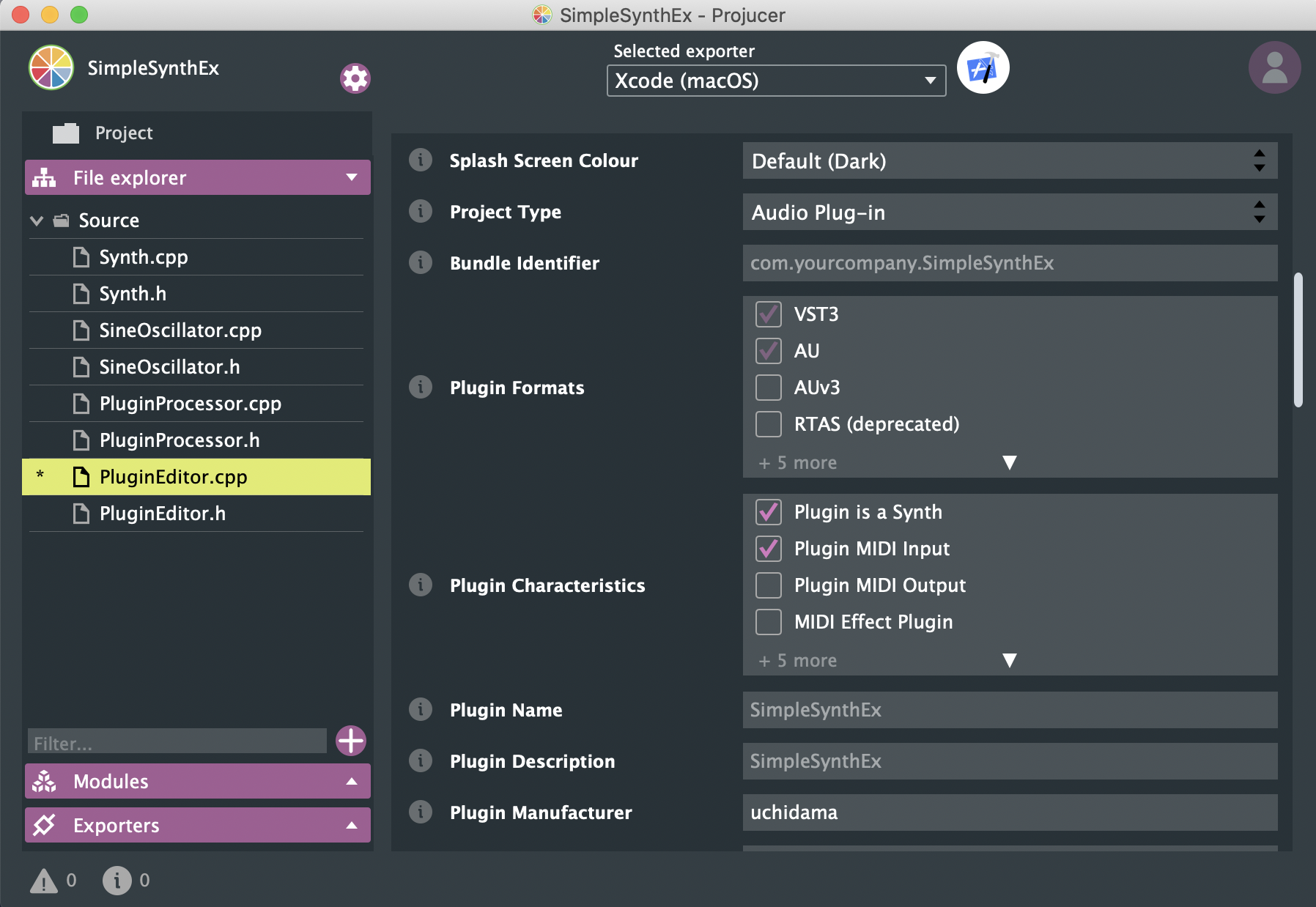 GitHub - uchidama/SimpleSynthEx: Simple sine oscillator synth MIDI plugin made by JUCE.