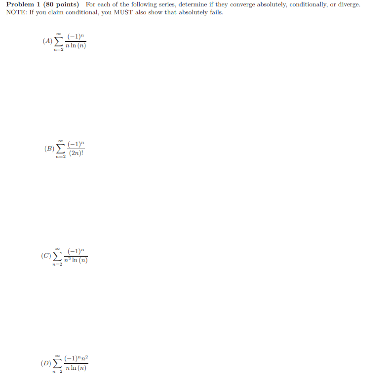 Solved Problem 1 (80 points) For each of the following | Chegg.com