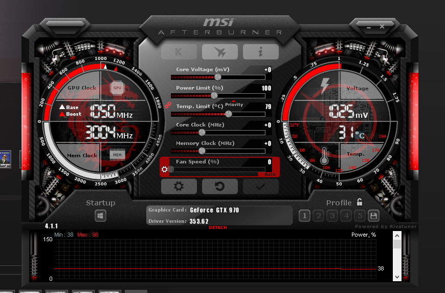 GTX 980 (reference modle) idle @ 40% power an 55c with Windows 10 pro ...