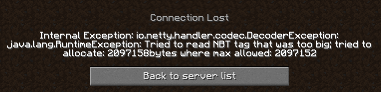 NBT tag too big | SpigotMC - High Performance Minecraft