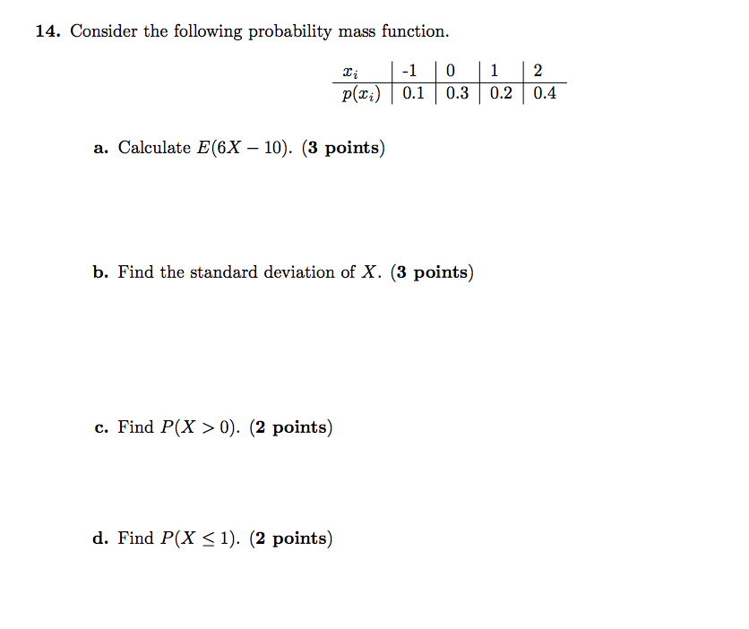 Solved 14. Consider the following probability mass function. | Chegg.com