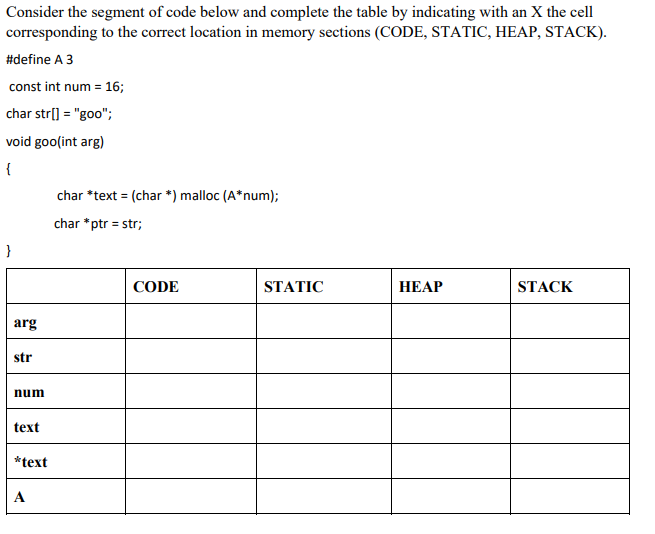 Consider the segment of code below and complete the | Chegg.com