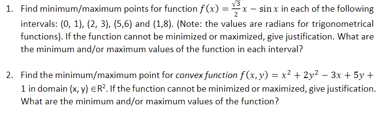 Solved 1. Find minimum/maximum points for function f x - sin | Chegg.com
