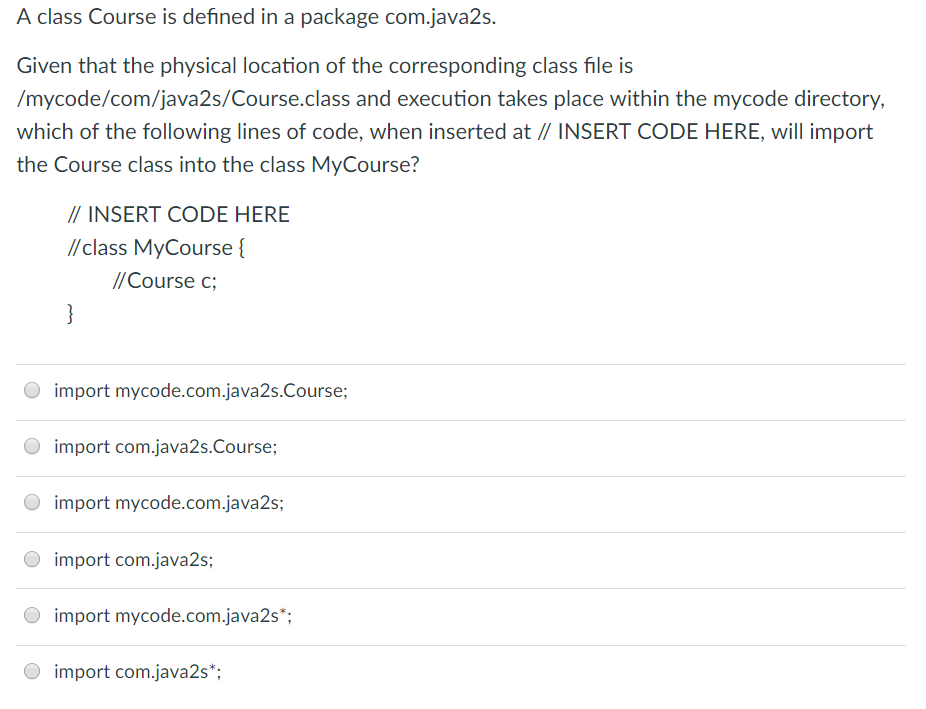 Solved A class Course is defined in a package com.java2s. I | Chegg.com