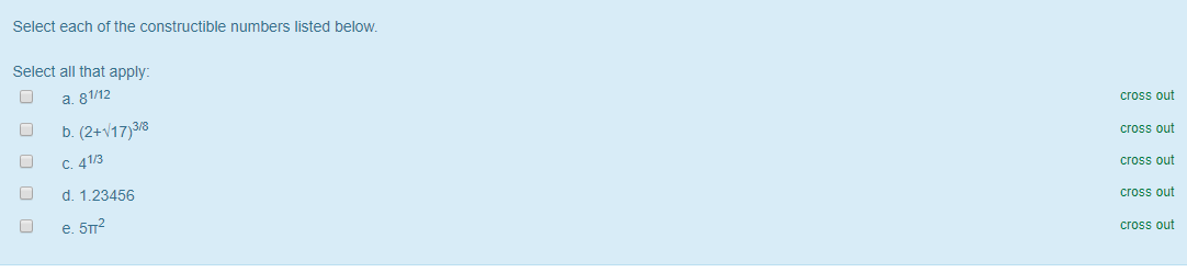Solved Select each of the constructible numbers listed below | Chegg.com