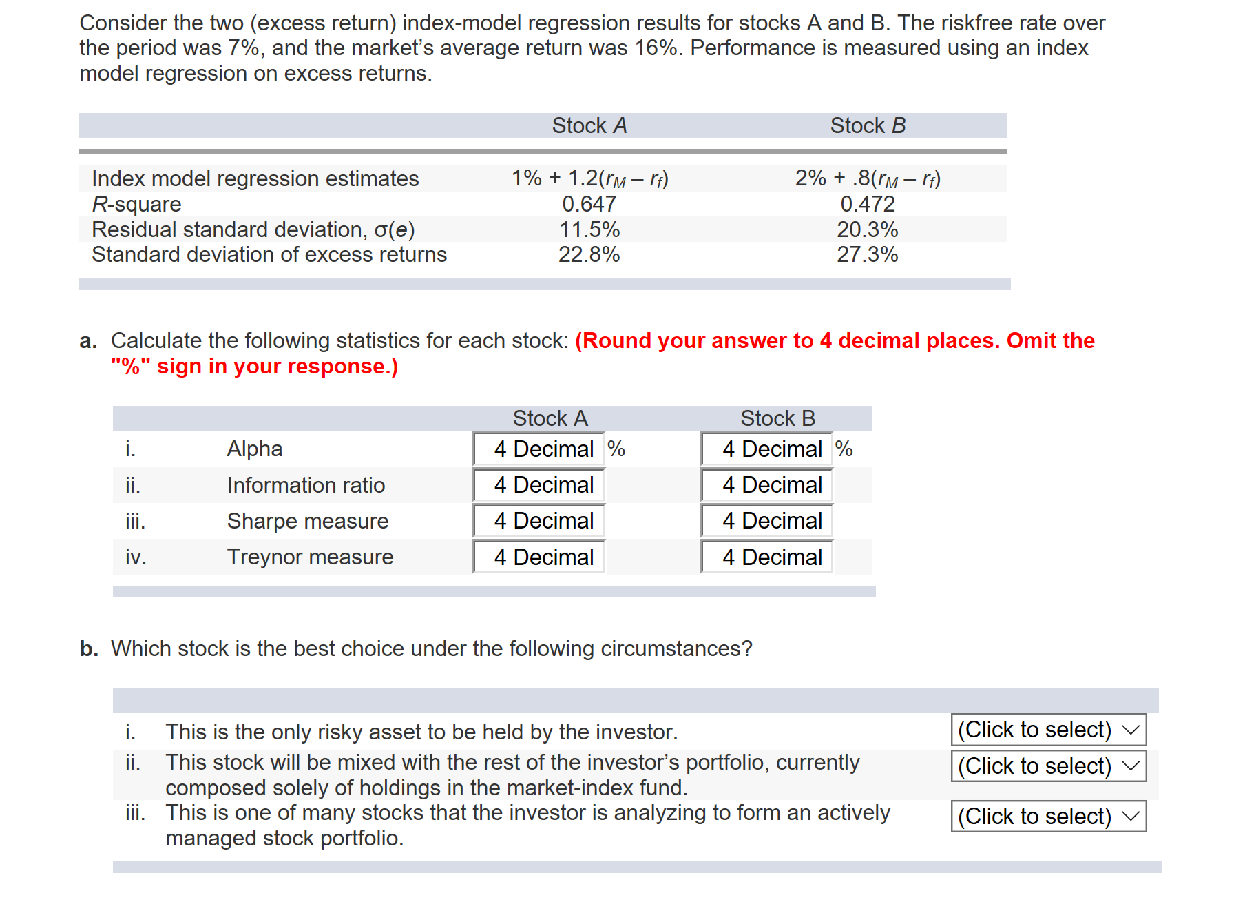 Solved Consider the two (excess return) index-model | Chegg.com