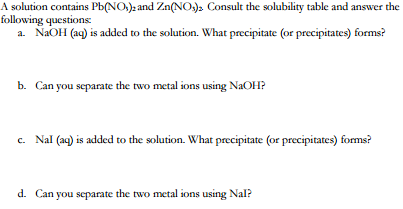 Solved Suppose contains pb(NO)_2 and Zn(NO_3)_2 consult the | Chegg.com
