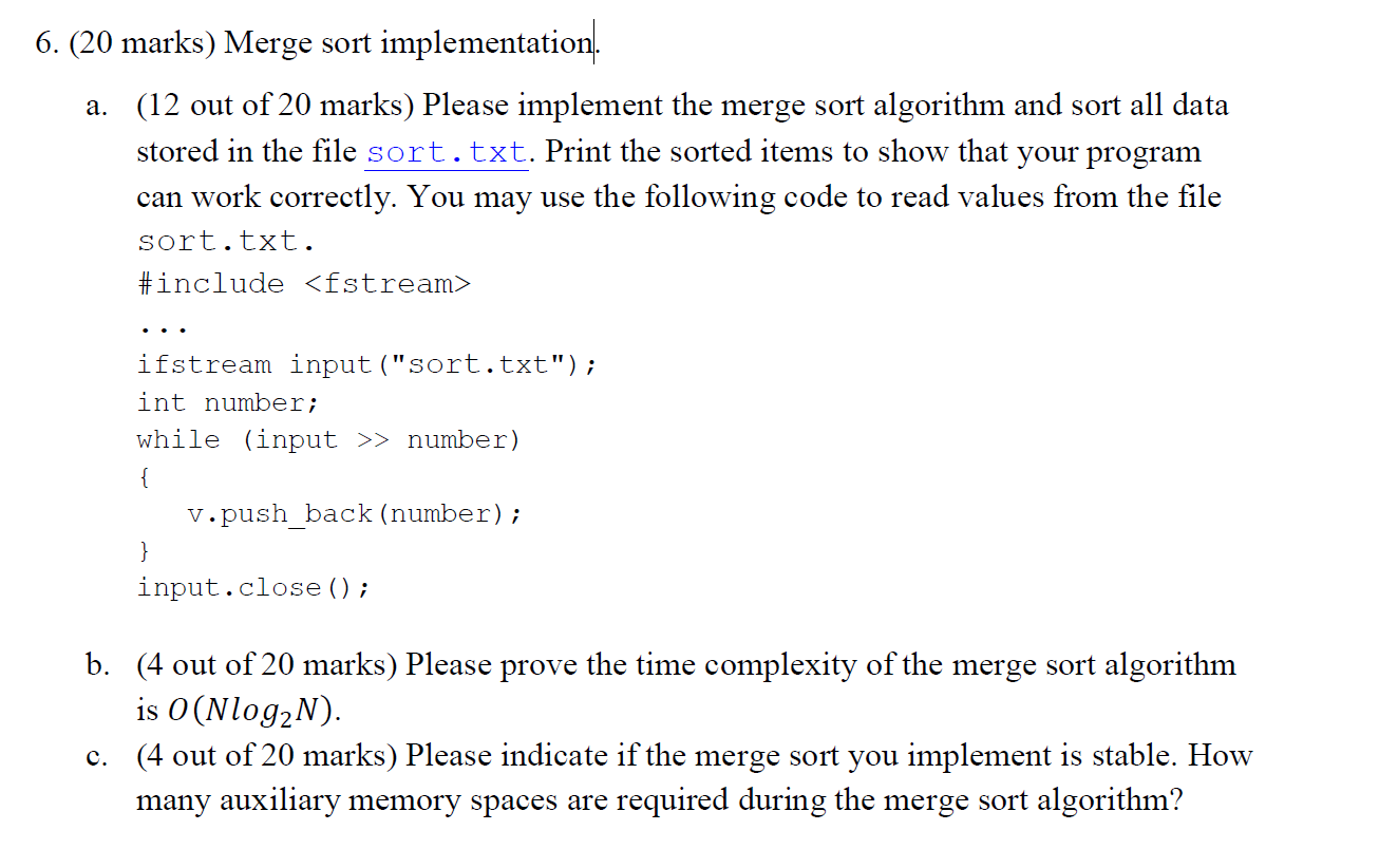 Solved In C++ #ifndef MERGESORT_H #define | Chegg.com