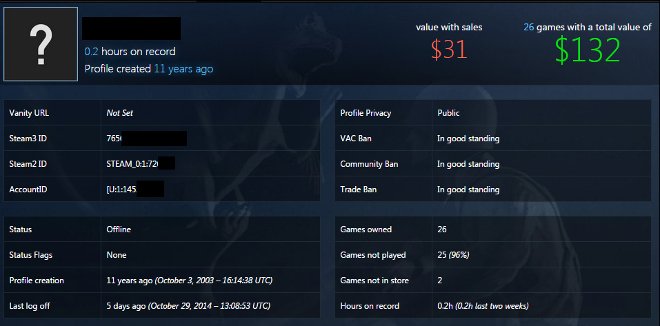 Steam 2003 account on sale, 6 digit, VAC OK, 20 games, 3-Oct = 45 ...