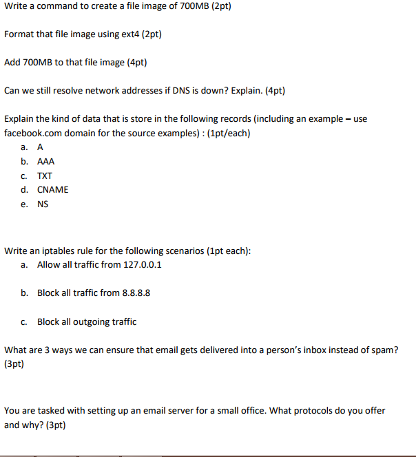 Write a command to create a file image of 700MB (2pt) | Chegg.com