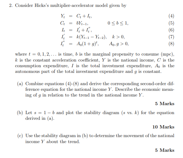 2. Consider Hicks's multiplier-accelerator model | Chegg.com