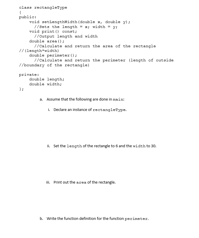 Solved class rectangleType public: void setLengthwidth | Chegg.com