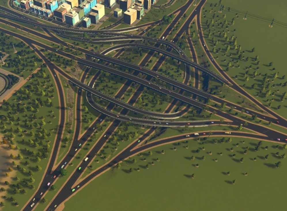 My first attempt at a turbine-style interchange : r/CitiesSkylines